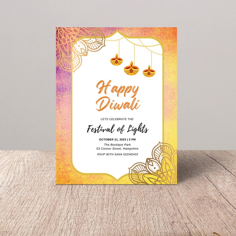 Printable Diwali Invitation, Orange Diwali Celebration Invite, Diwali ...