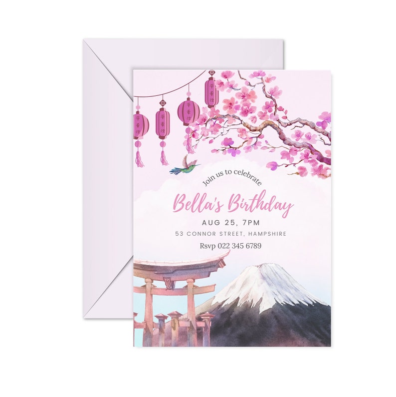 Printable Japanese Invitation Set, Cherry Blossom Invite, Japanese ...