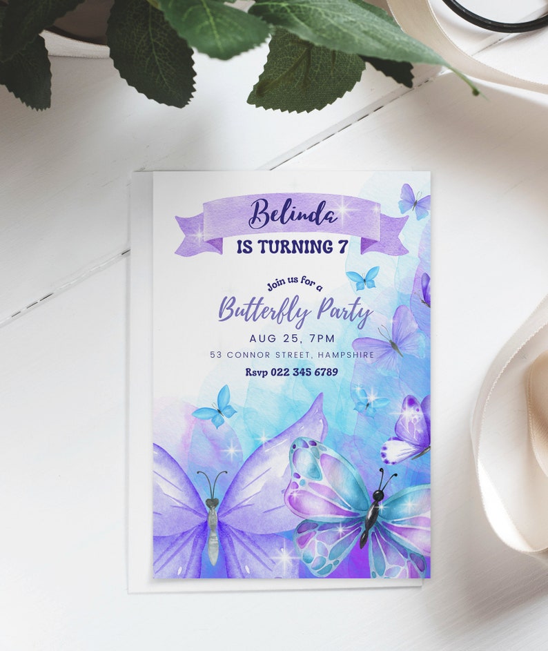 Purple Butterfly Invitation, Printable Butterfly Invite, Girls ...