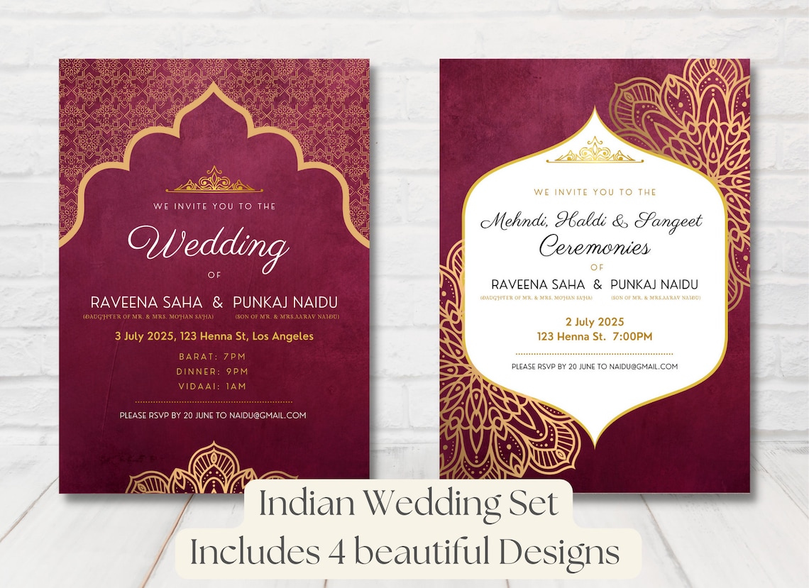 Printable Indian Wedding Invitation Sets Hindu Wedding - Etsy