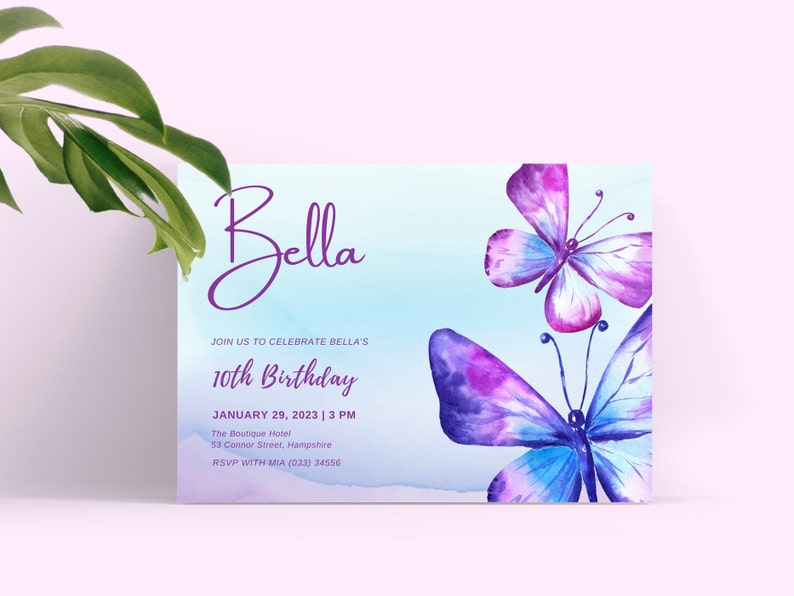 Printable Butterfly Birthday Party Invitation, Purple Butterfly Invite ...