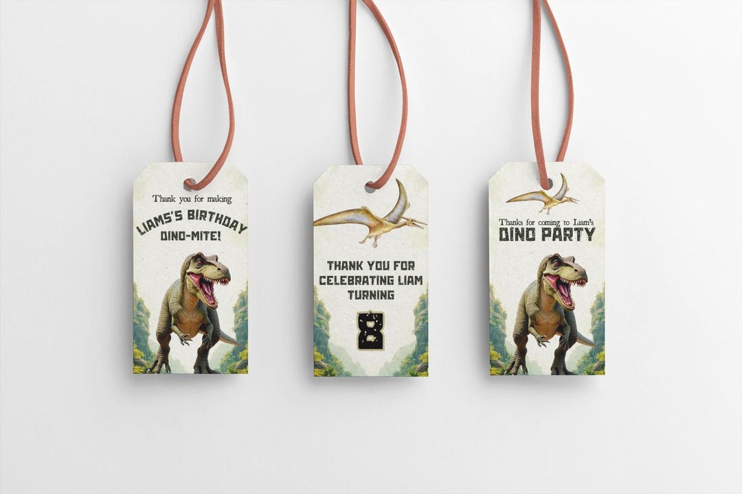 Editable Dino Favor Tags, Boys Dinosaur Party Favor Tags, Printable ...