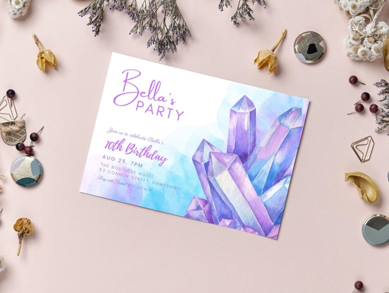 Printable Gemstone Birthday Invite, Crystal Invitations, Geode ...