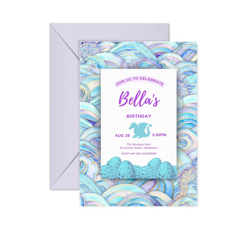 Printable Dragon Invitation, Girl Dragon Birthday Party Invitation ...