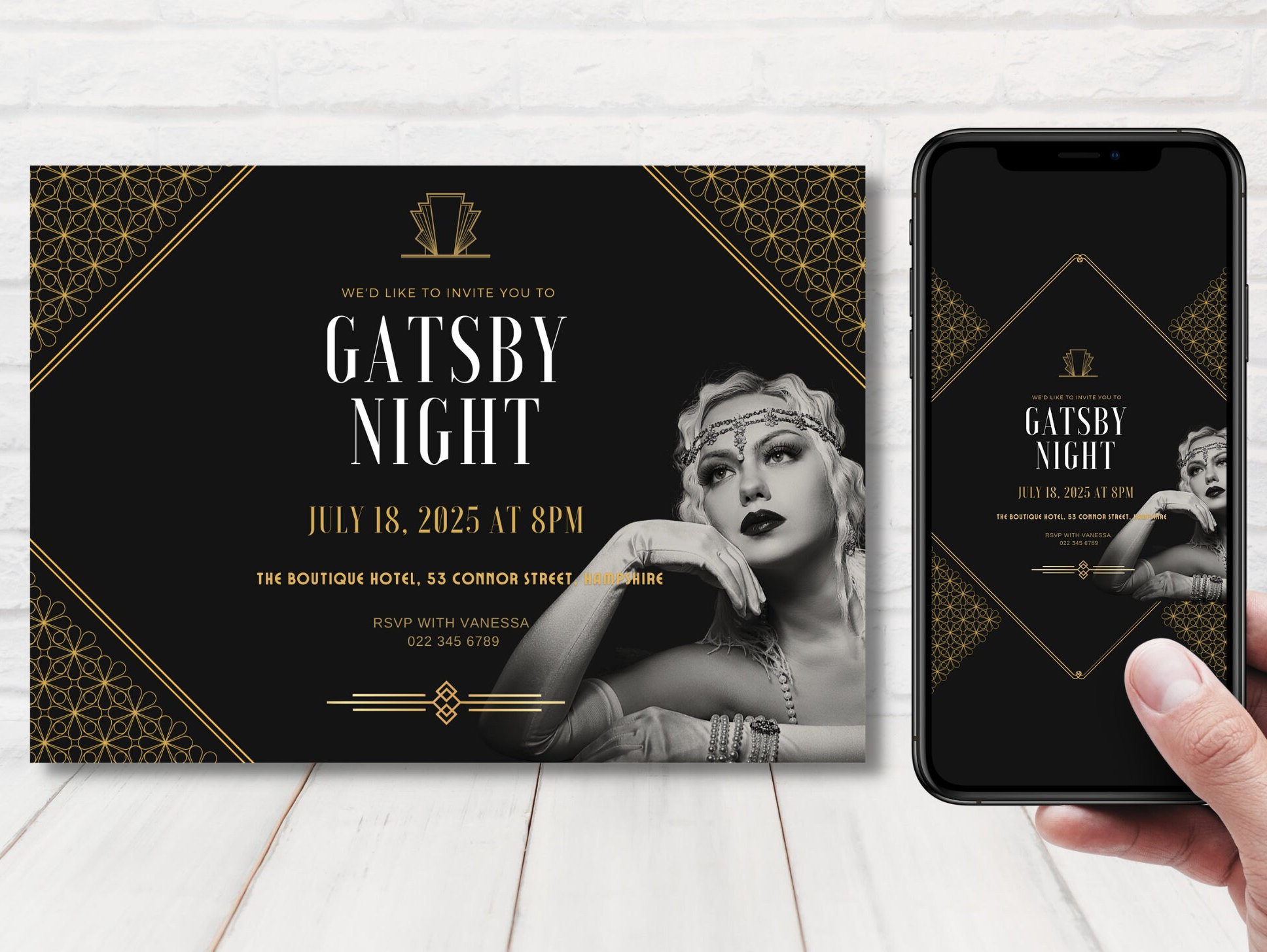 Great Gatsby Invitation, Gold Black Art Deco Invite, Roaring 20s Party ...