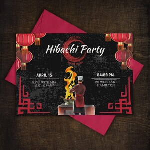Elegant Hibachi Party Invitation, Hibachi Birthday Dinner Invite ...