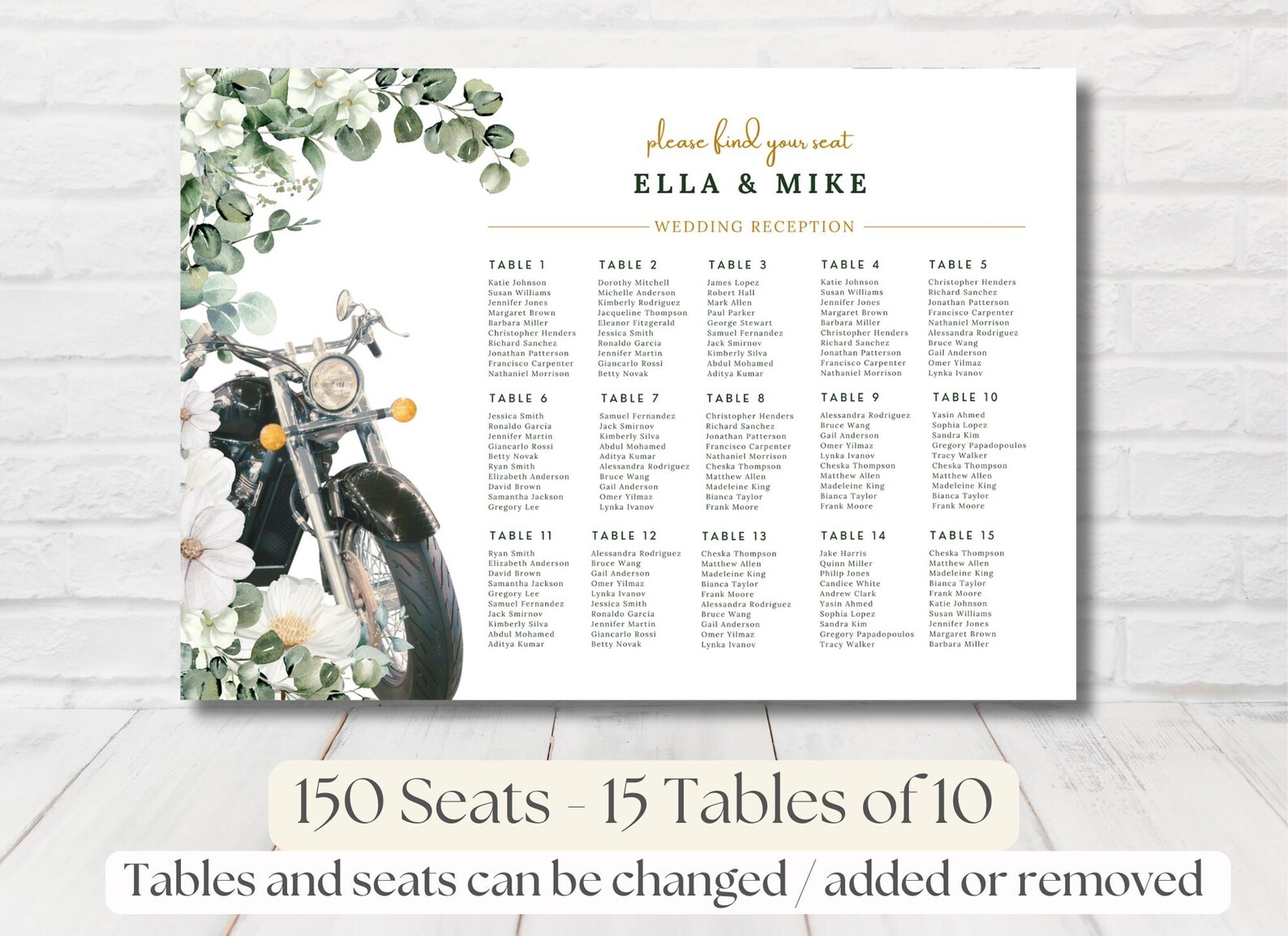 Motorbike Wedding Seating Chart, Rustic Motorcycle Seating Plan Wedding ...