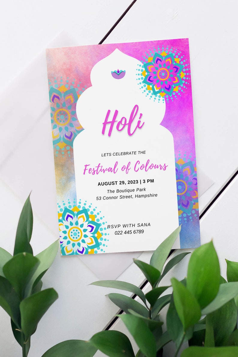 Holi Invitation, Holi Festival Invites, Printable Holi Celebration ...