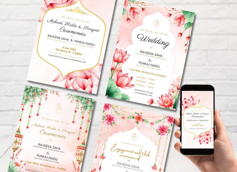 Elegant Floral Indian Wedding Invites, Garden Theme Indian Wedding ...
