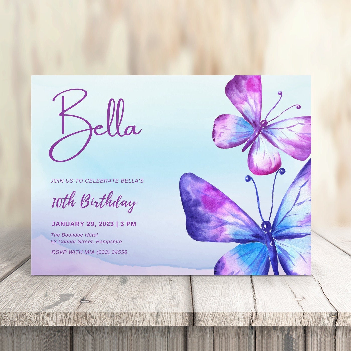 Printable Butterfly Birthday Party Invitation, Purple Butterfly Invite ...