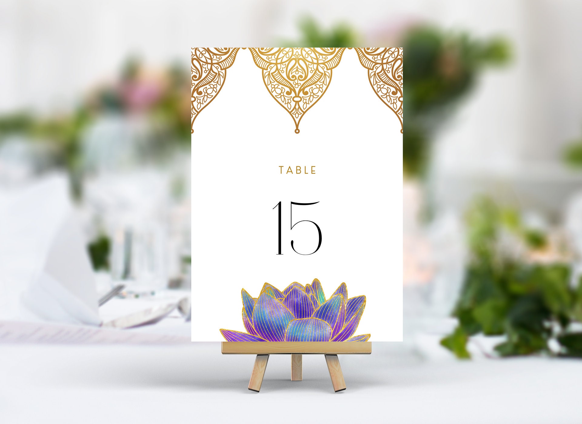 Purple & Gold Indian Wedding Table Numbers, Hindu Wedding Table Numbers ...