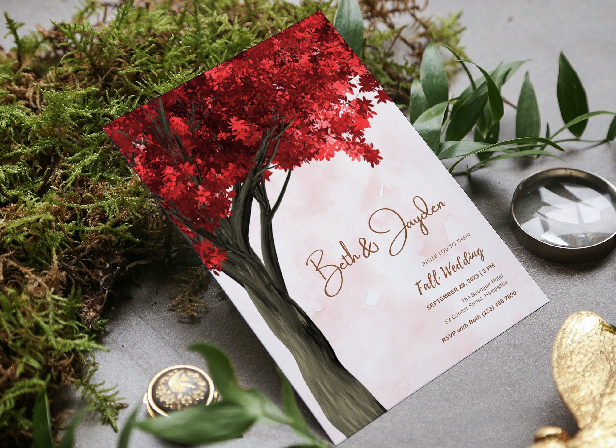Printable Fall Wedding Invitations, Autumn Wedding Invite, Red Autumn ...