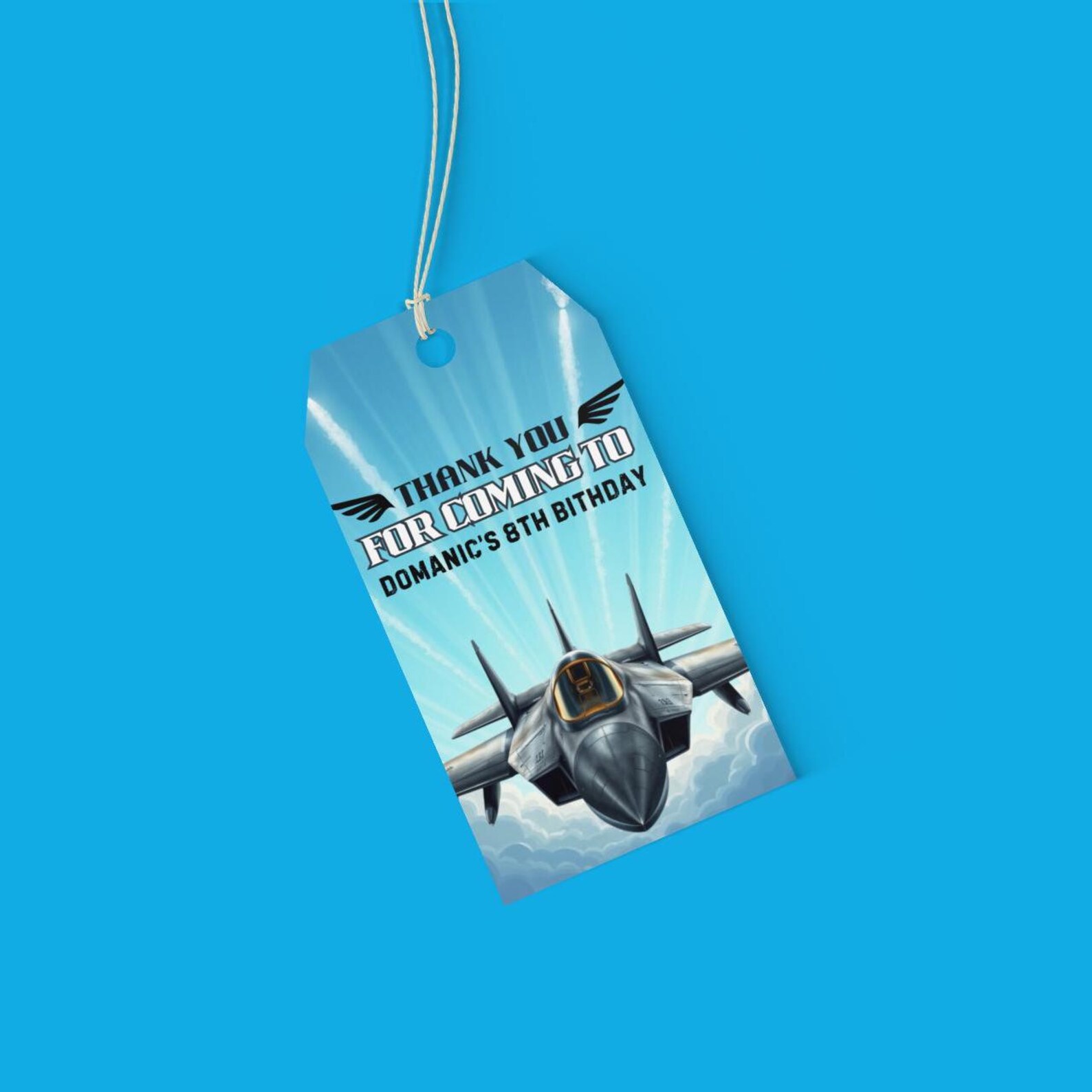 Editable Fighter Jet Party Tags, Boys Fighter Pilot Party Favor Tags ...