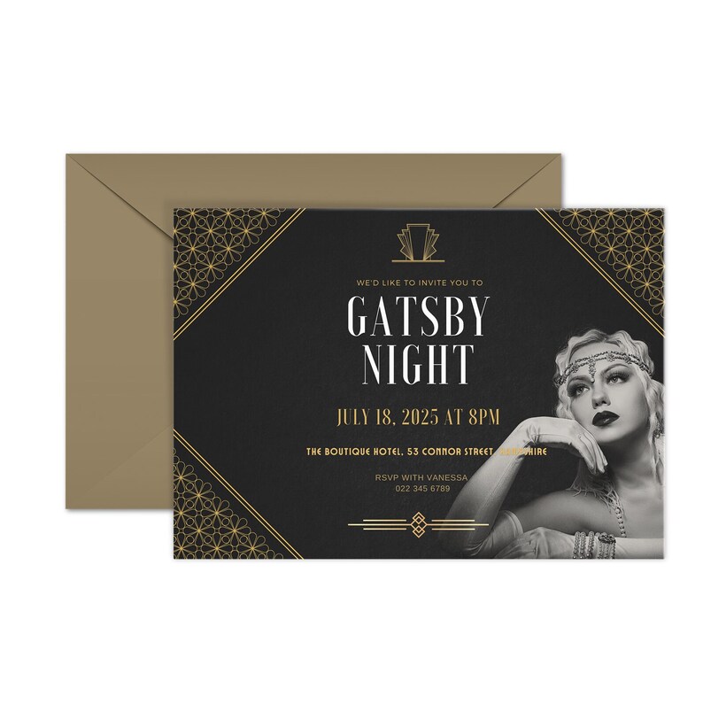 Great Gatsby Invitation, Gold Black Art Deco Invite, Roaring 20s Party ...