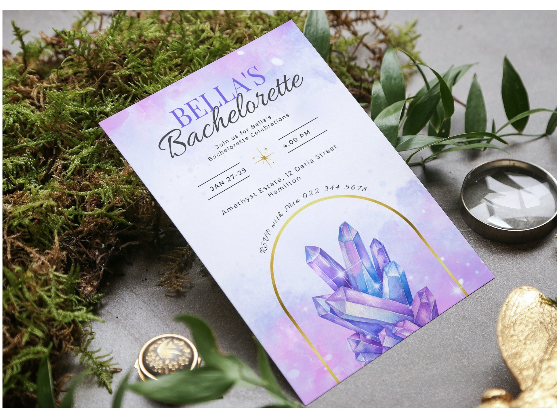 Purple Crystal Bachelorette Invitation, Crystal Bridal Shower ...