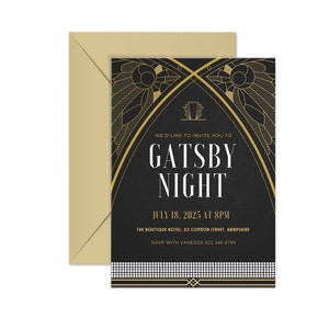Printable Gatsby Invitation, Gold Black Art Deco Invite, Roaring 20s ...