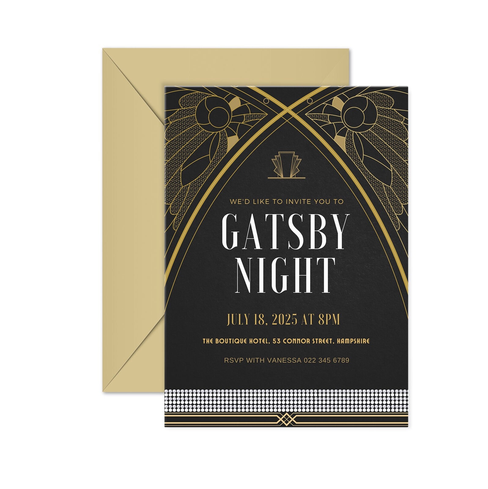 Printable Gatsby Invitation, Gold Black Art Deco Invite, Roaring 20s ...