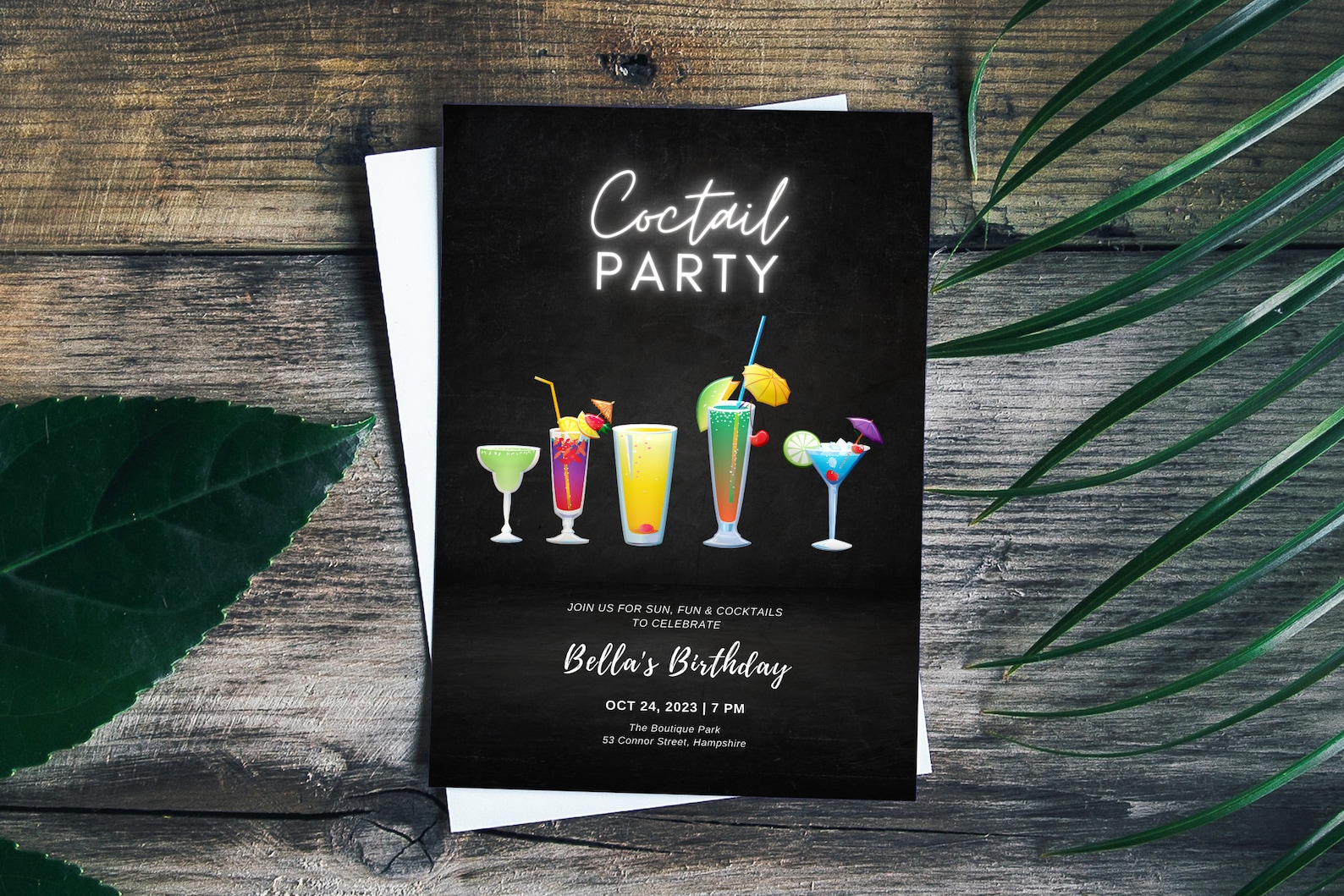 Printable Cocktail Party Invitations, Neon Drinks Party Invitation ...