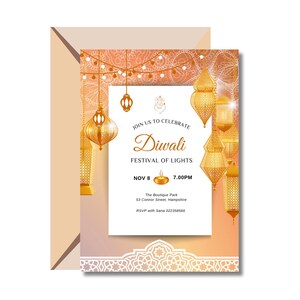 Printable Diwali Invitation Set, Orange Diwali Celebration Invite ...