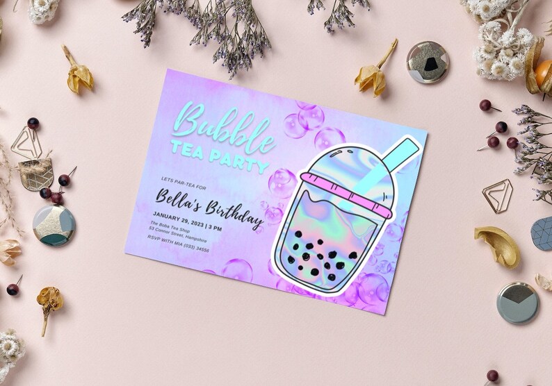 Bright Bubble Tea Party Invitation Boba Birthday Invitations - Etsy