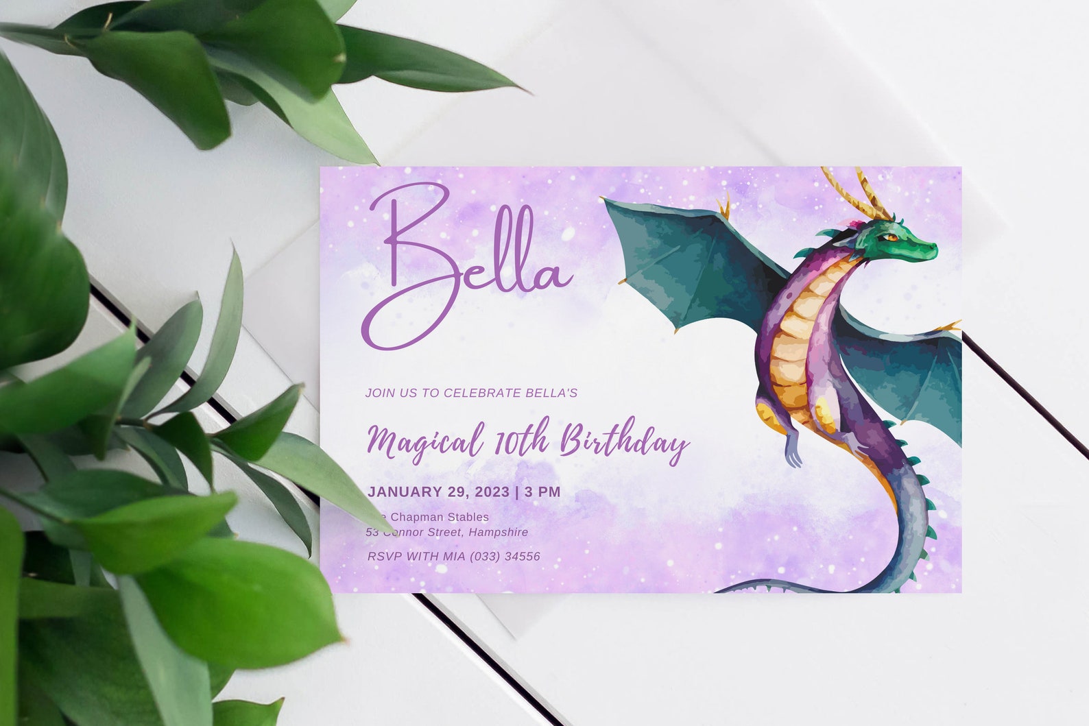 Printable Purple Dragon Invitation Girl Dragon Birthday Party - Etsy