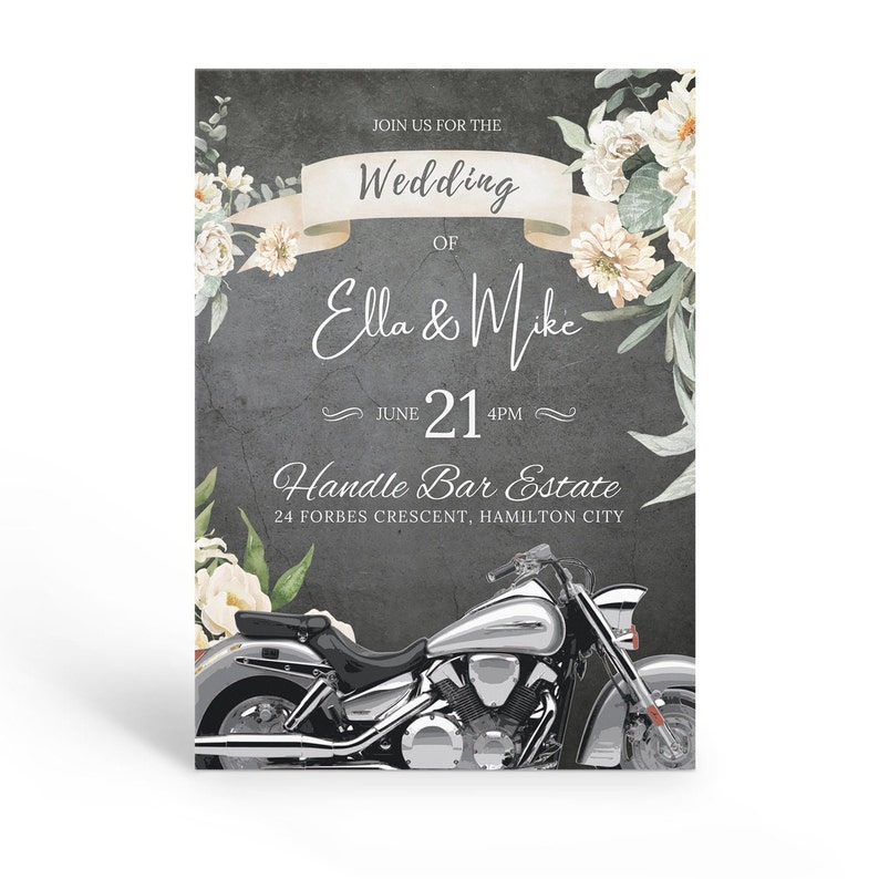 Motorcycle Wedding Invitation Set, Printable Motorbike Wedding ...