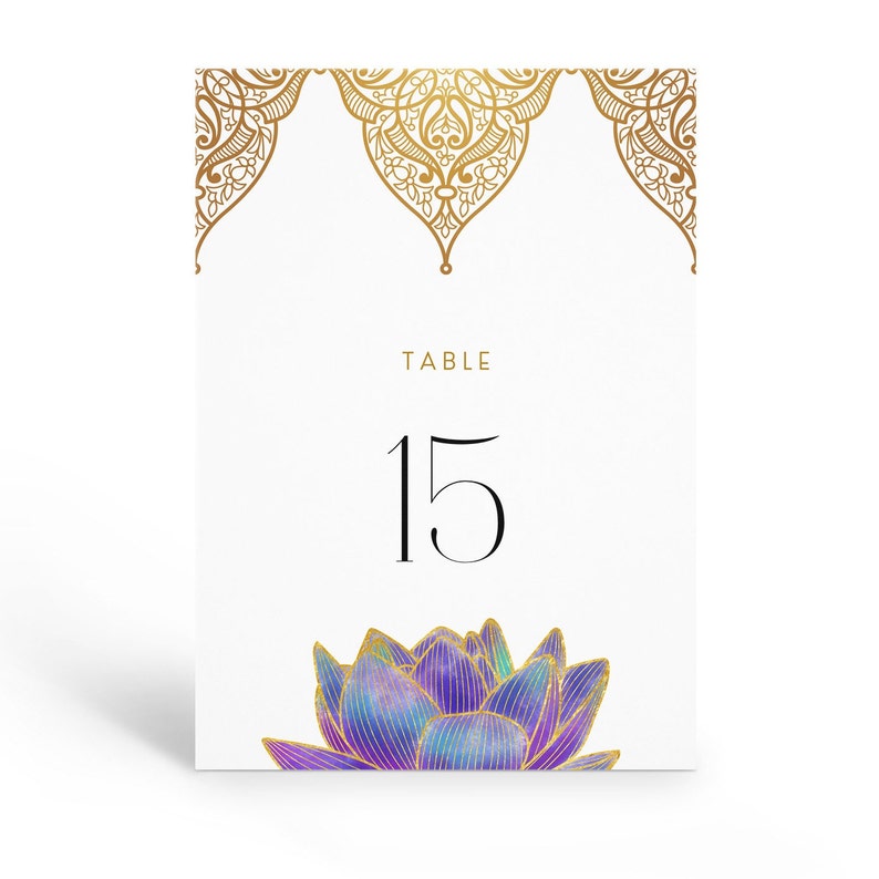 Purple & Gold Indian Wedding Table Numbers, Hindu Wedding Table Numbers ...