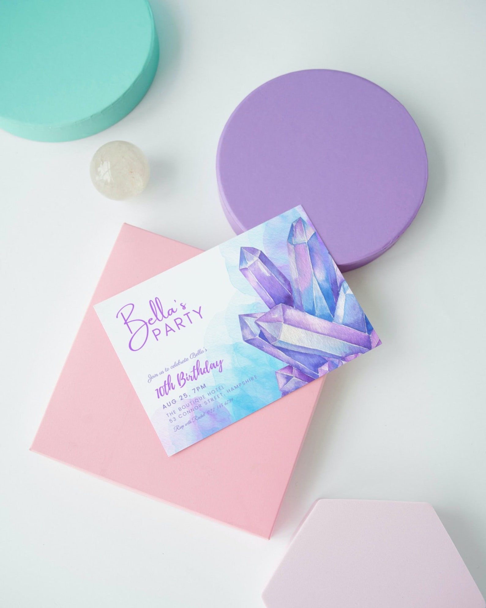 Printable Gemstone Birthday Invite, Crystal Invitations, Geode ...