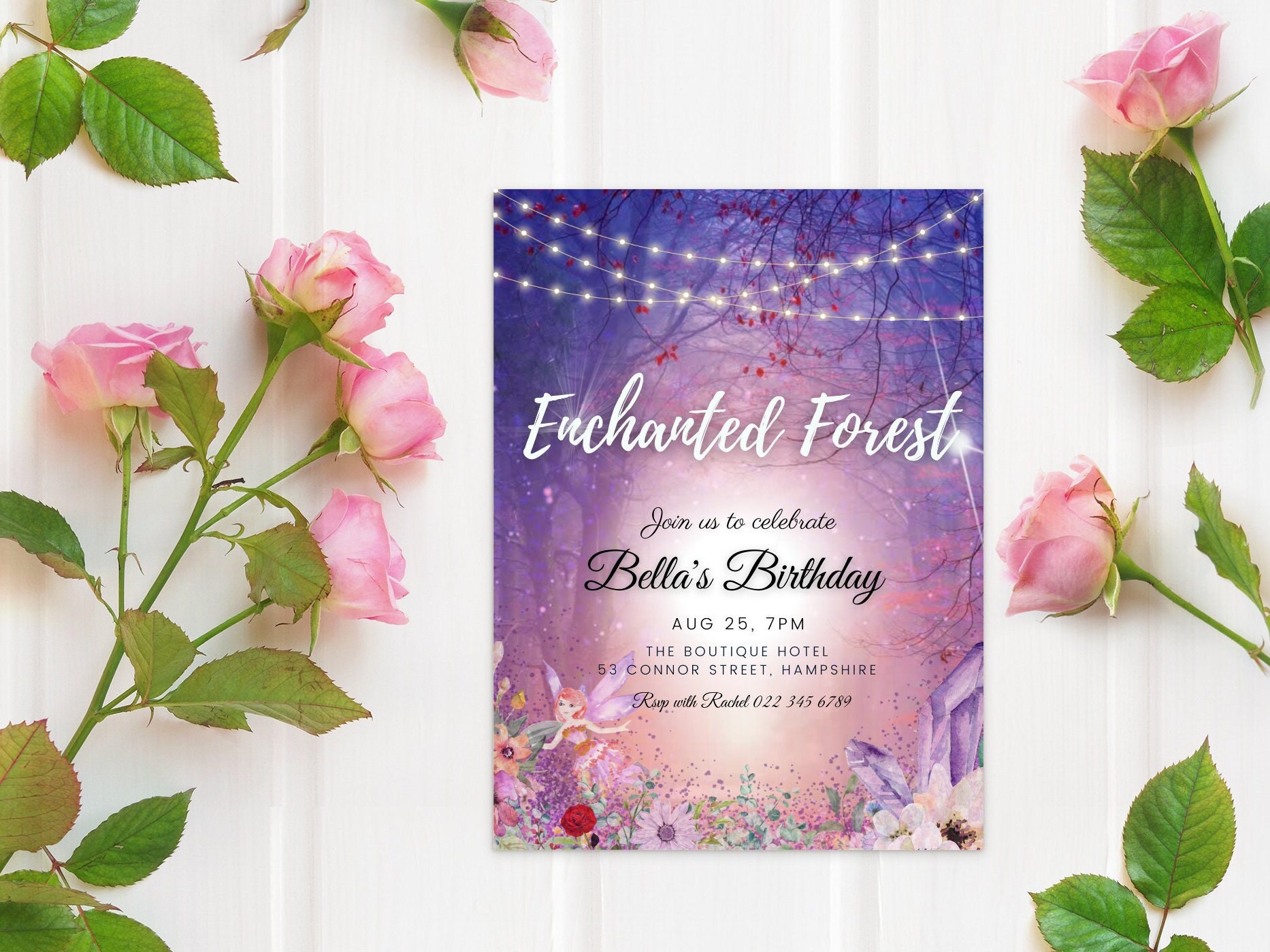 Enchanted Forest Birthday Invitation, Pink Enchanted Garden Invite ...