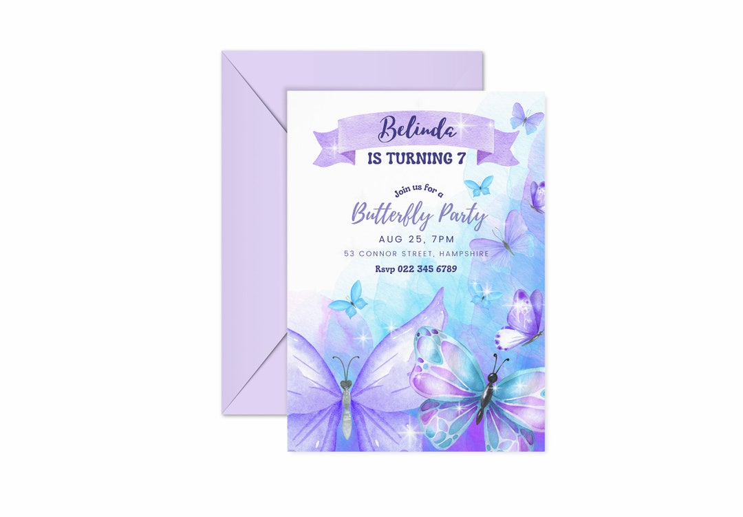 Purple Butterfly Invitation, Printable Butterfly Invite, Girls ...