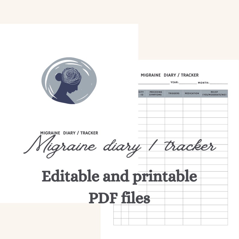 Printable and Fillable Migraine Headache Diary Tracker, Easy Editable ...