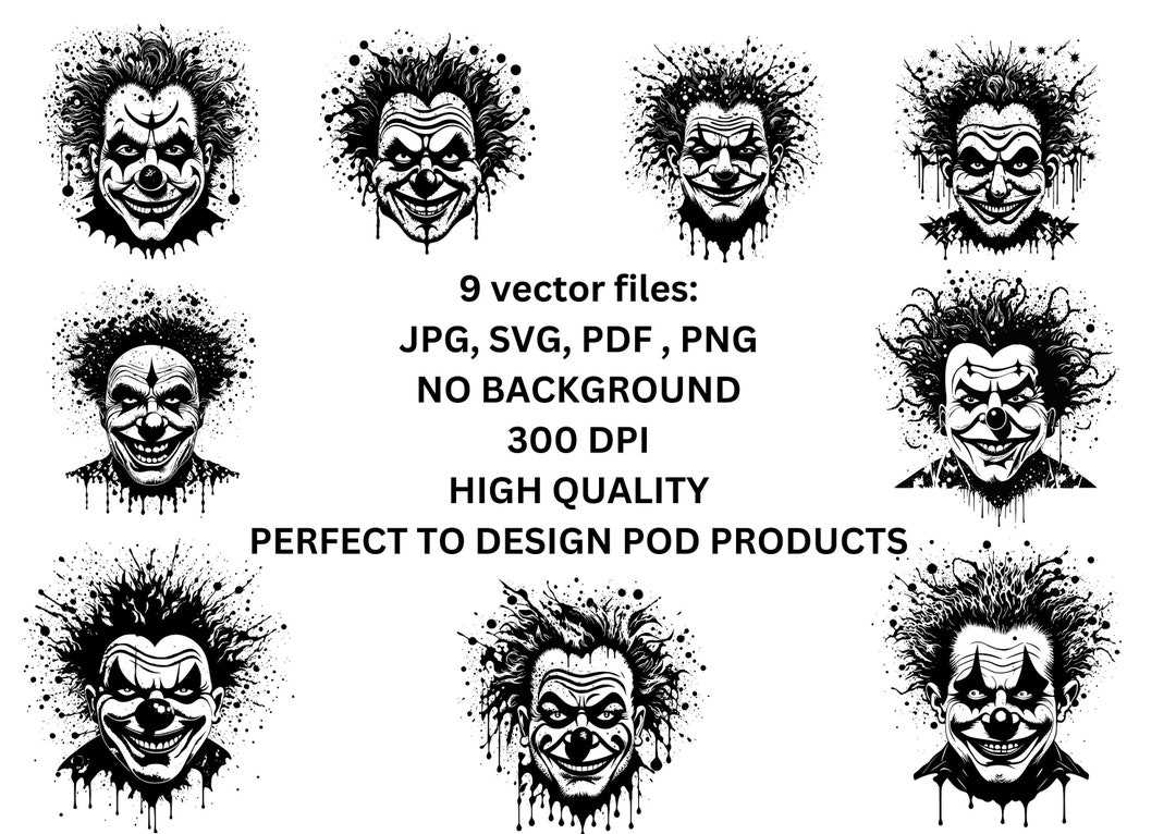 Digital Clown, Joker Files for Clothes Decor Prints, Vector, JPG SVG ...