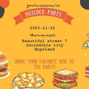 Editable Potluck Party Invitation Also Printable, Easy Editable, PDF ...