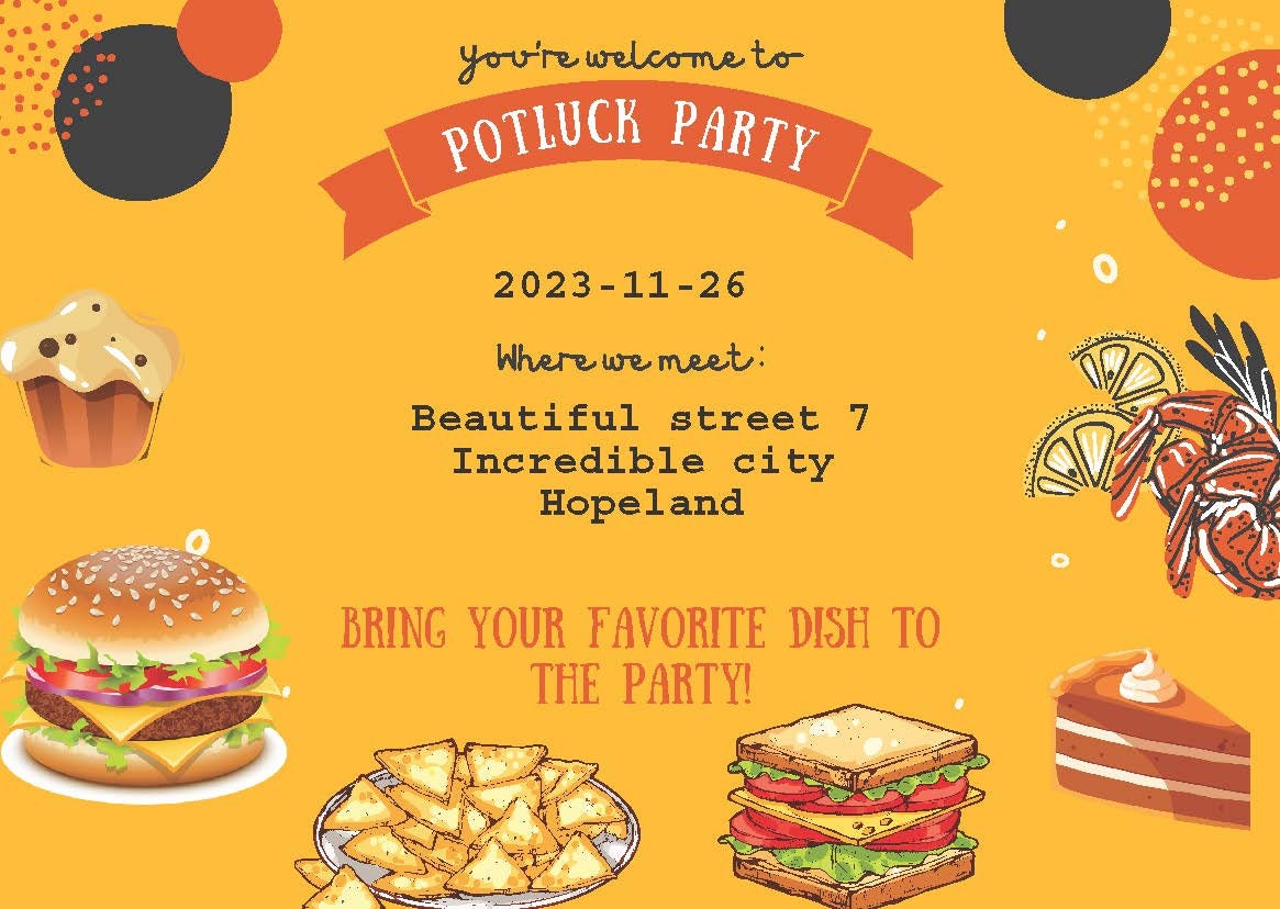 Editable Potluck Party Invitation Also Printable, Easy Editable, PDF ...