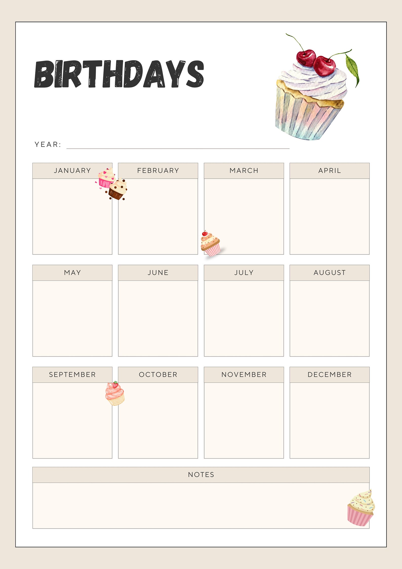 Printable Birthday Tracker Calendar A3 and A4 PDF Files, JPG File ...
