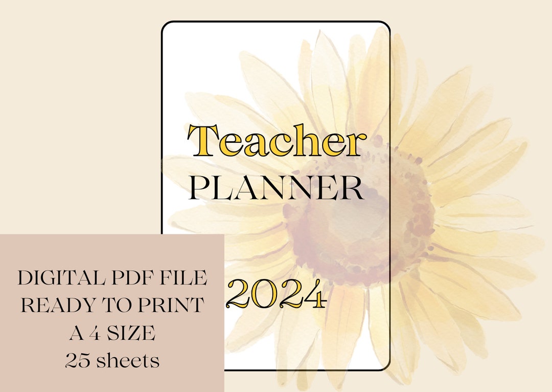 Printable 2024 Teacher Planner Calendar, Sunflower Motive, 2024 Monthly ...