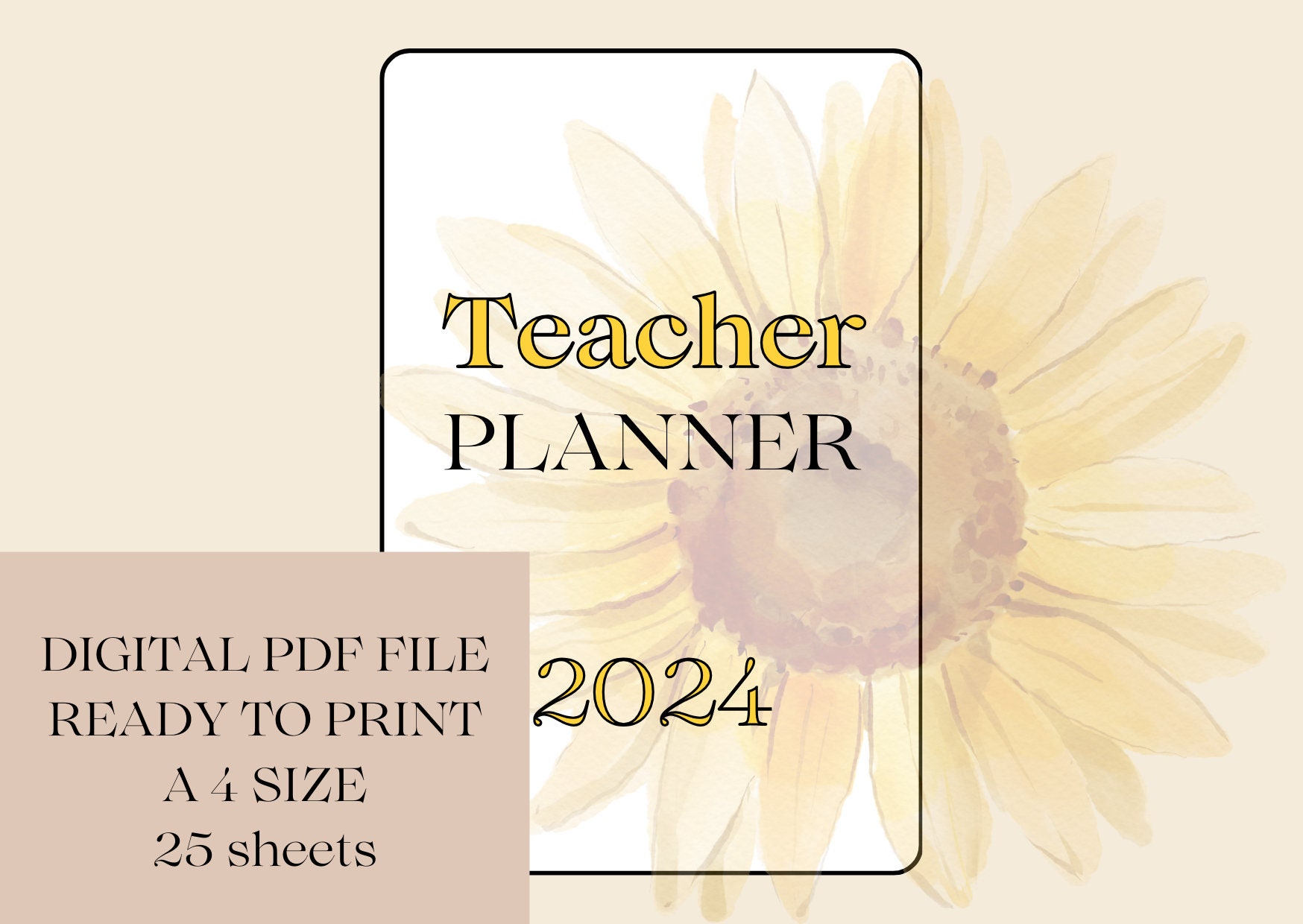 Printable 2024 Teacher Planner Calendar, Sunflower Motive, 2024 Monthly ...