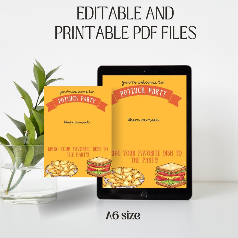 Editable Potluck Party Invitation Also Printable, Easy Editable, PDF ...
