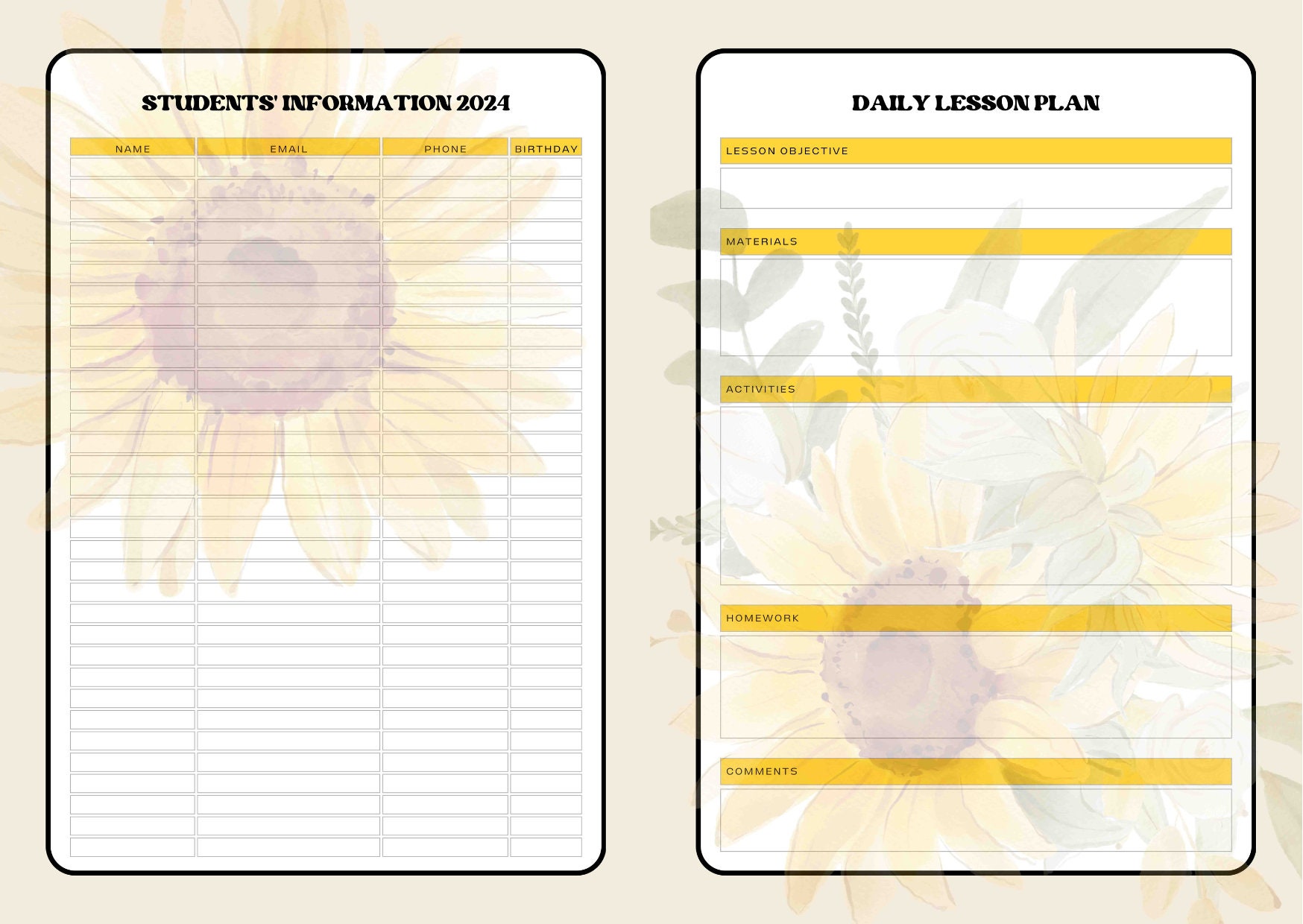 Printable 2024 Teacher Planner Calendar, Sunflower Motive, 2024 Monthly ...