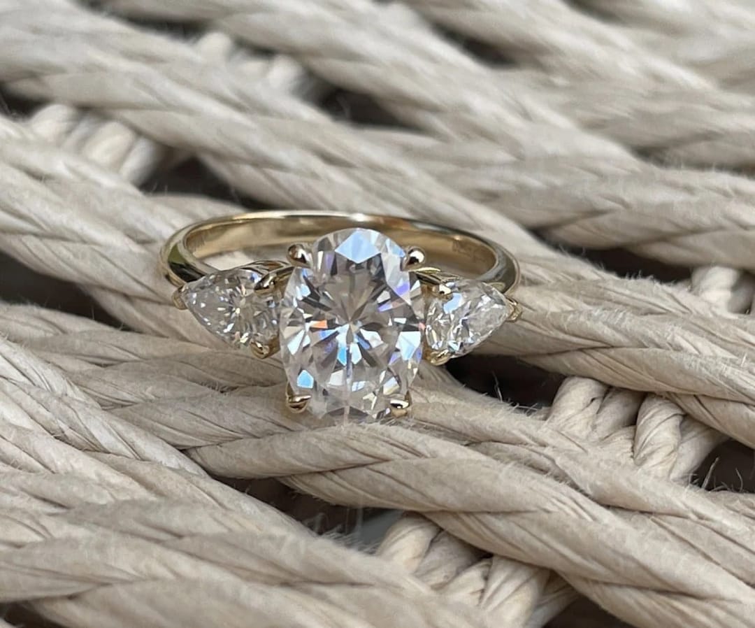 Oval Cubic Zirconia Engagement Ring Oval Wedding Ring Three Stone ...