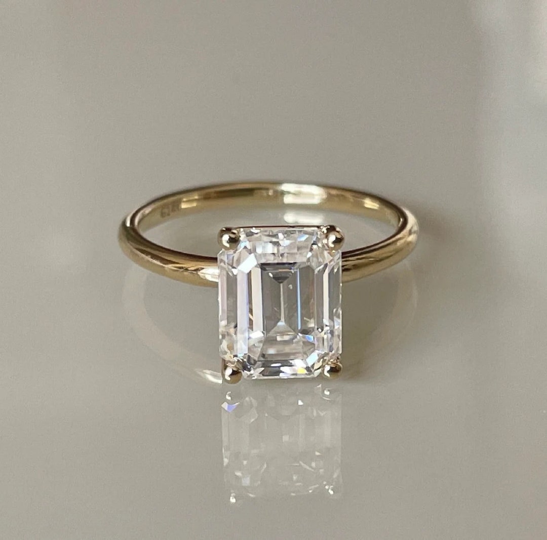 2 CT Emerald Cut Moissanite Engagement Ring, Emerald Cut Engagement ...
