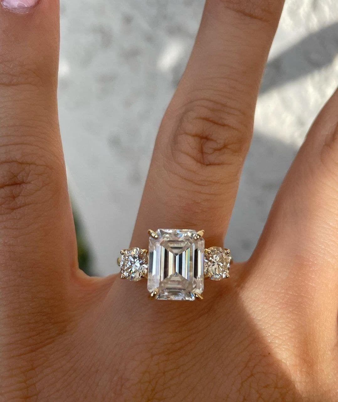 3 Three Stone Emerald Cut Moissanite Engagement Ring, Emerald Cut Engagement Ring, Moissanite ...