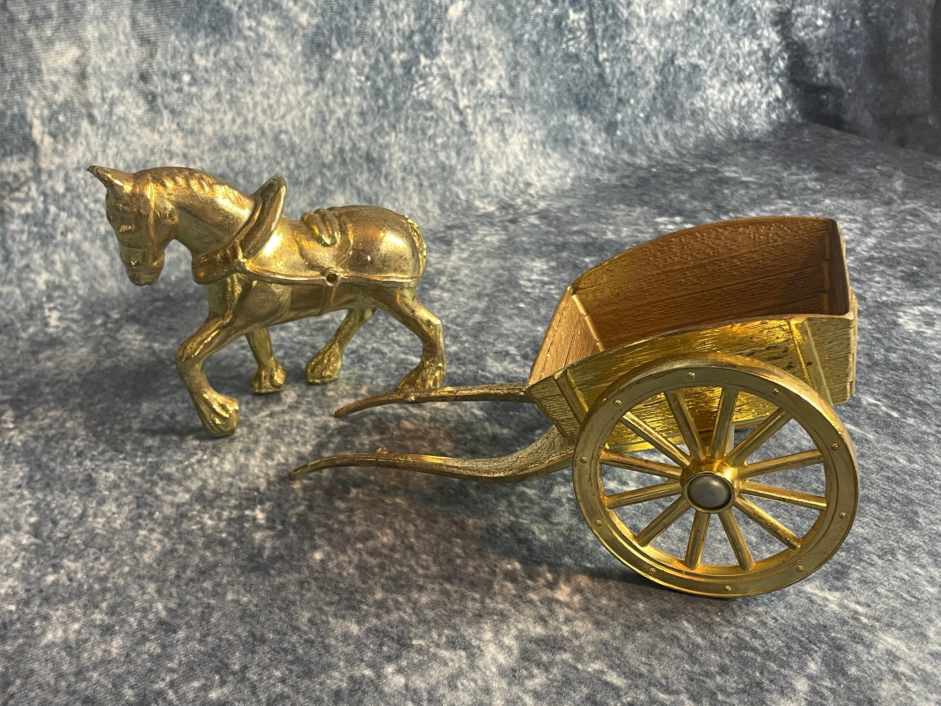 Vintage Heavy Brass Shire Horse & Cart / Wagon With Moving Wheels ...