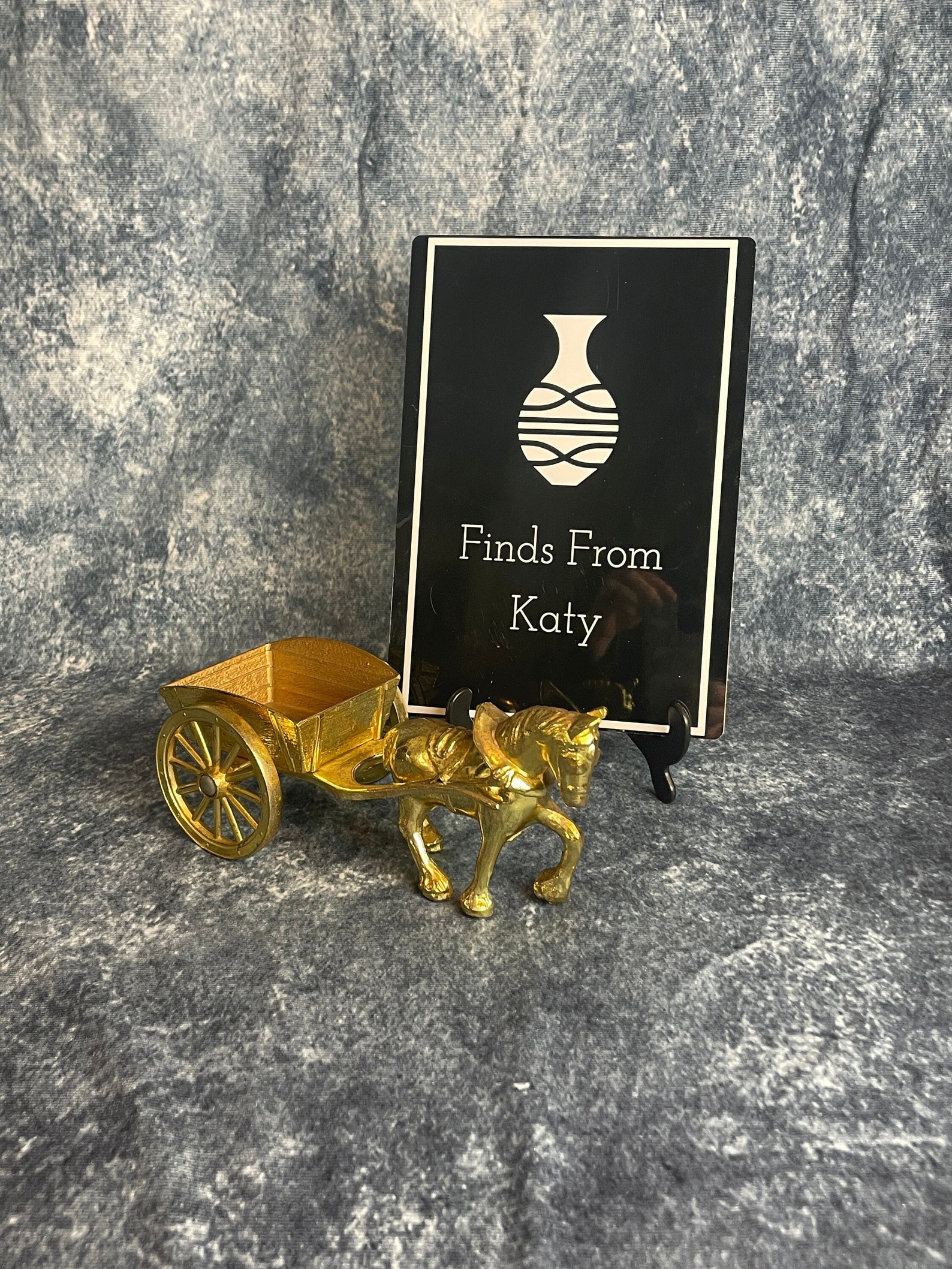 Vintage Heavy Brass Shire Horse & Cart / Wagon With Moving Wheels ...