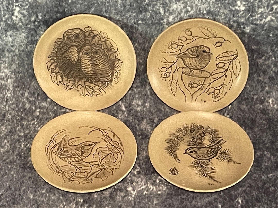 A Set of Four of Vintage Stoneware Poole Pottery Plates With Bird ...