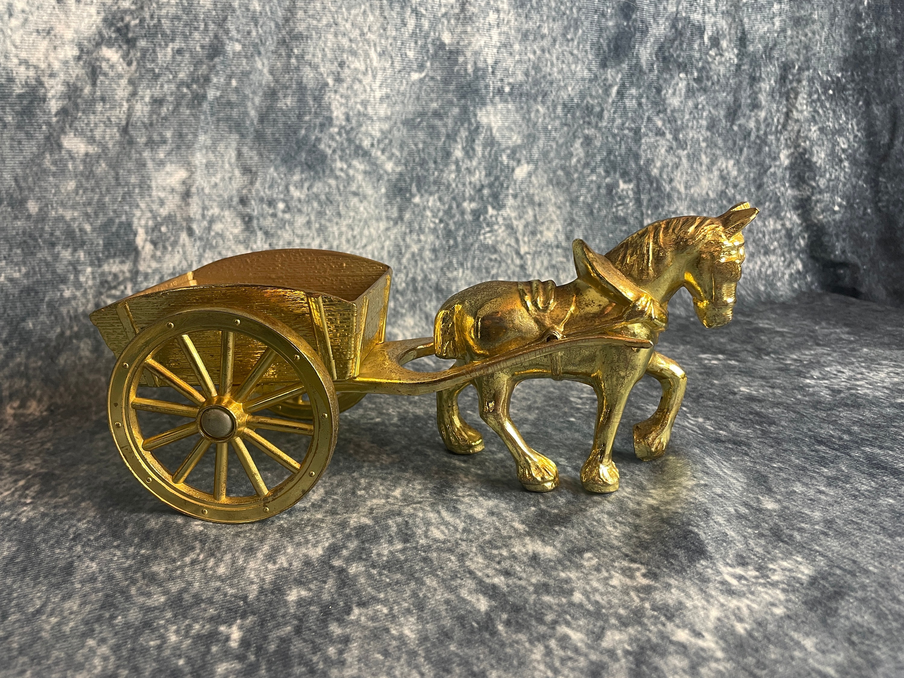 Vintage Heavy Brass Shire Horse & Cart / Wagon With Moving Wheels ...