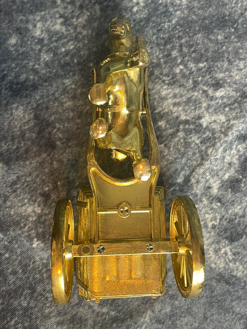 Vintage Heavy Brass Shire Horse & Cart / Wagon With Moving Wheels ...
