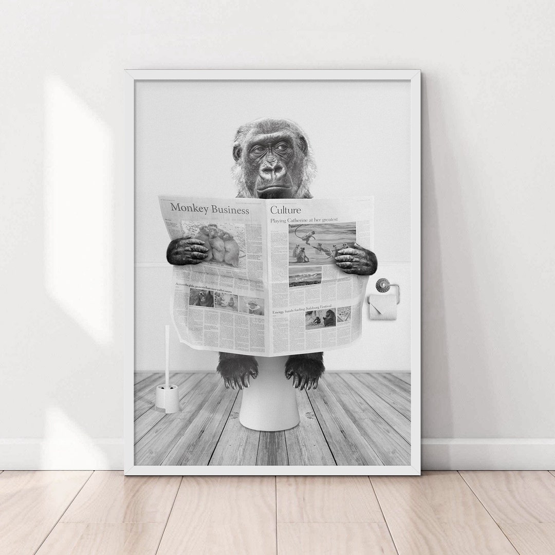 Funny Bathroom Art Print Monkey Chimpanzee in Bathroom - Etsy
