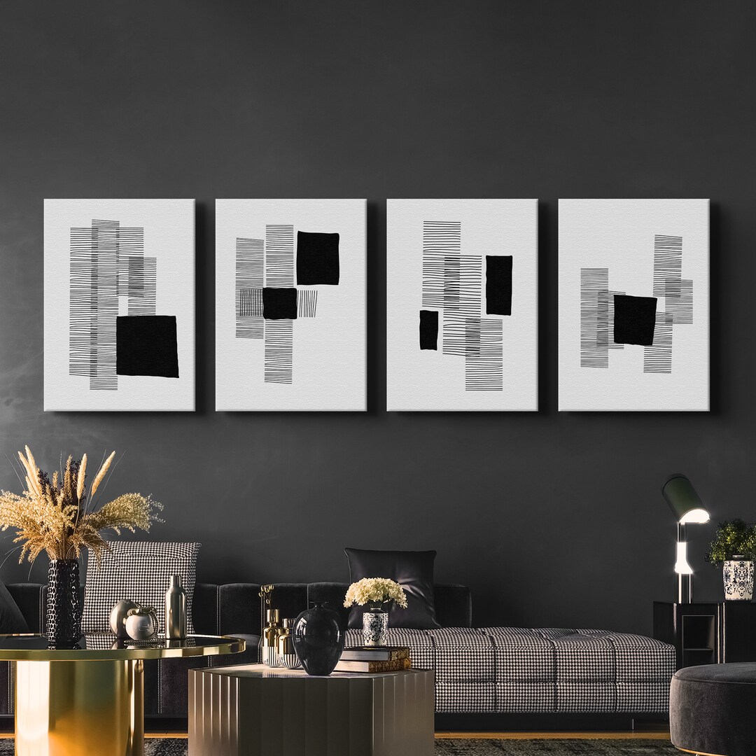 Abstract Shapes Black and White Canvas/poster Set of 4 - Etsy