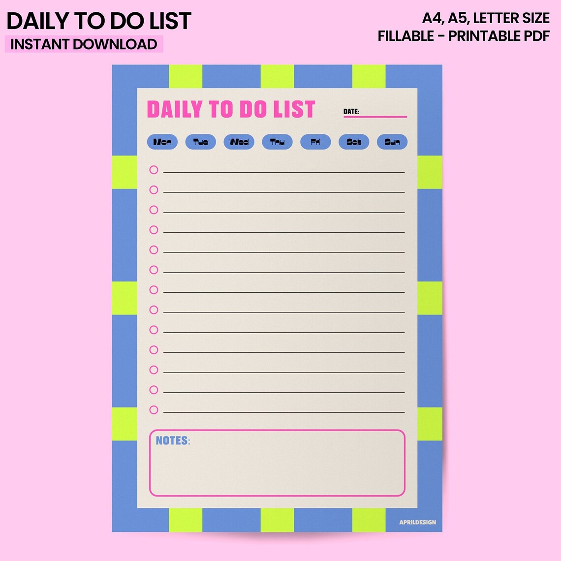 Daily to Do List Printable Daily Task List Instant Download - Etsy